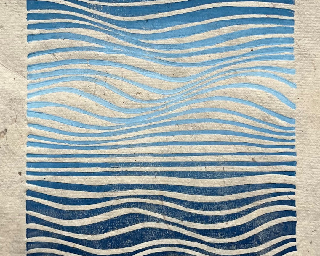 Waves: Original Handprinted Linocut Print, Abstract Geometric Art on ...