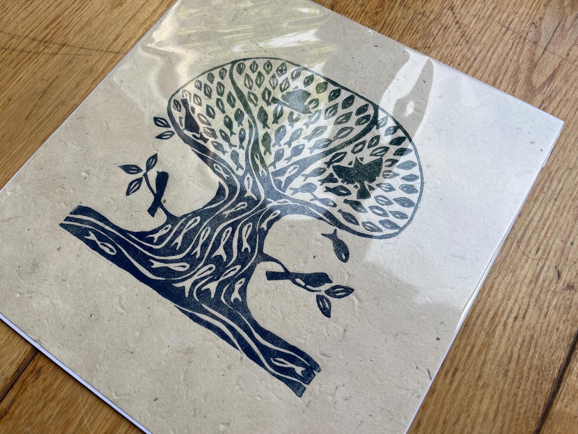 Sea Tree Linocut Print | Transformation Dream Illustration - Etsy