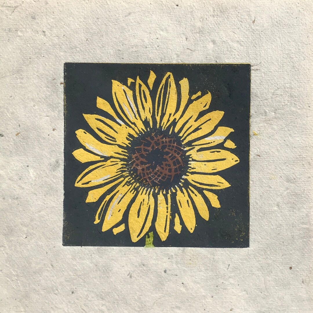 Sunflower Mini Linocut Print - Etsy