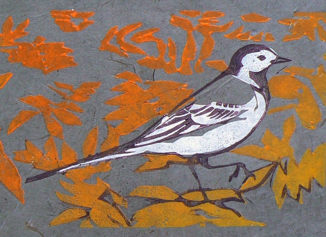 Pied Wagtails Linocut Print Handprinted Lino Block Print Bird Print ...