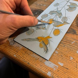 Goldfinches in Flight Linocut Print | Bird Print | Finch | Teasel ...