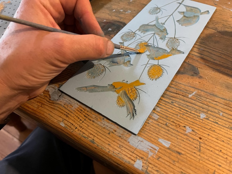 Goldfinches in Flight Linocut Print Bird Print Finch Teasel Handprinted ...