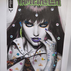 Vampirella Comic Book Cover Art Print: Embellished Black & White (10x7 ...