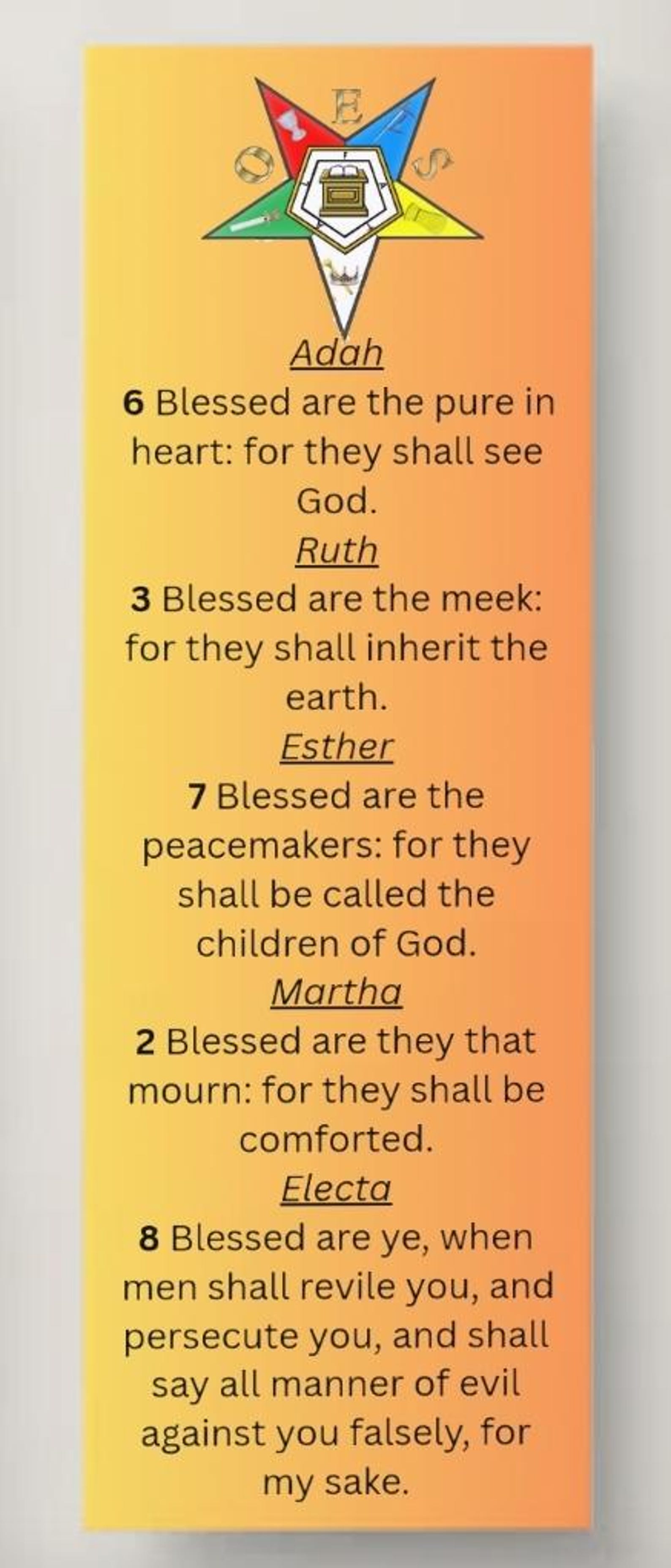 OES Eastern Star Beatitudes Bookmark - Etsy