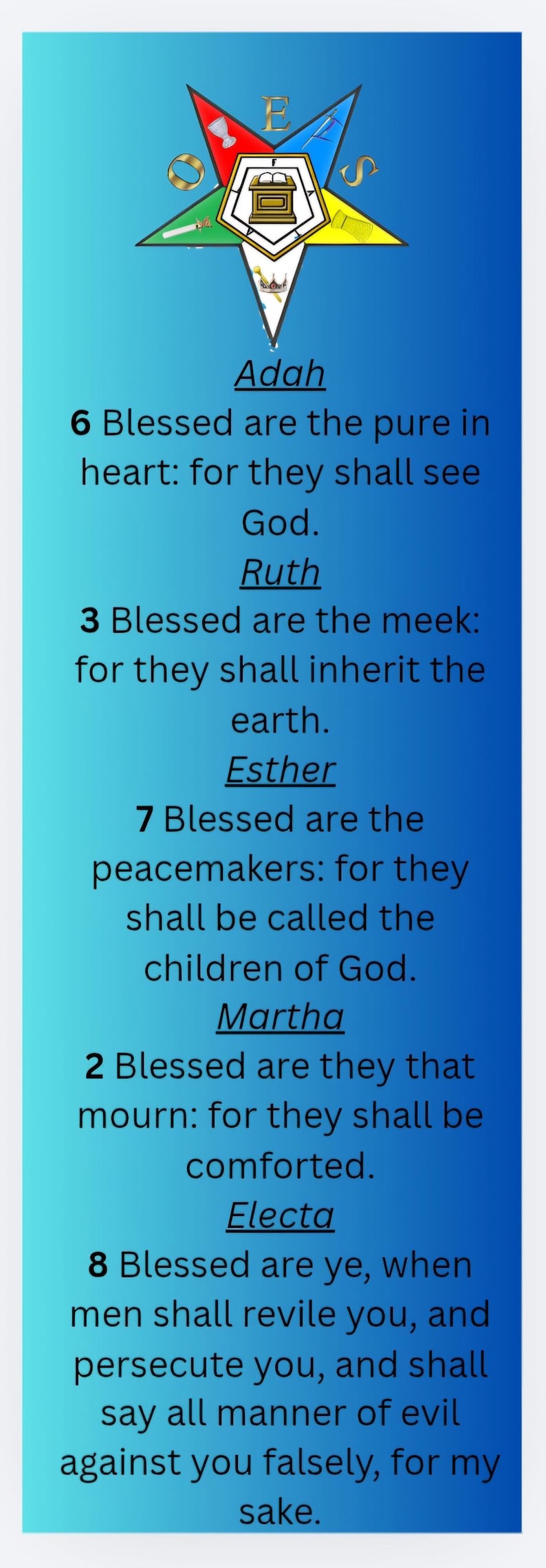 OES Eastern Star Beatitudes Bookmark - Etsy