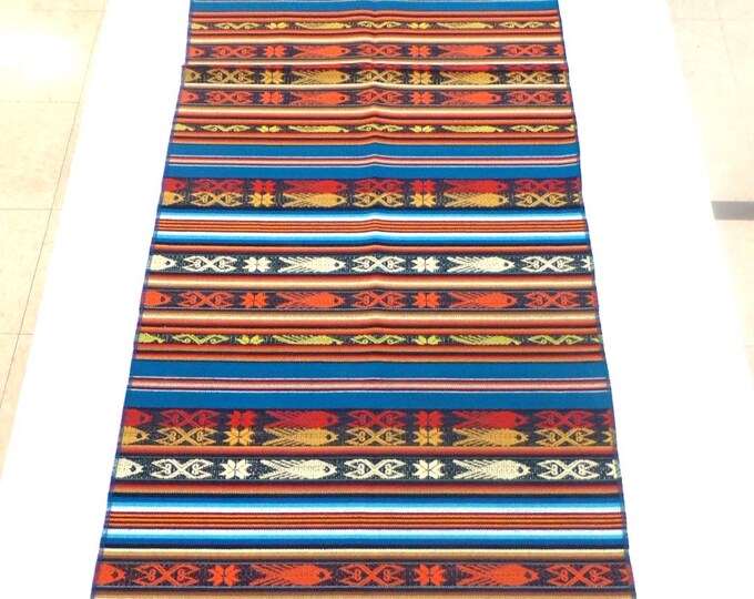 Ethnic Table Runner Mexican Aztec Mayan Southwest Oaxacan Style Fringed ...