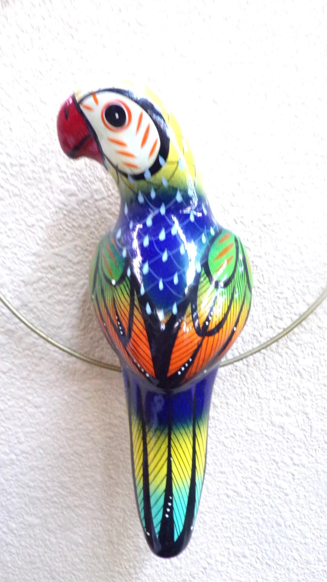 Beautiful 8 1/2 Hanging Parrot on Metal Perch, Handmade, Hand-painted ...