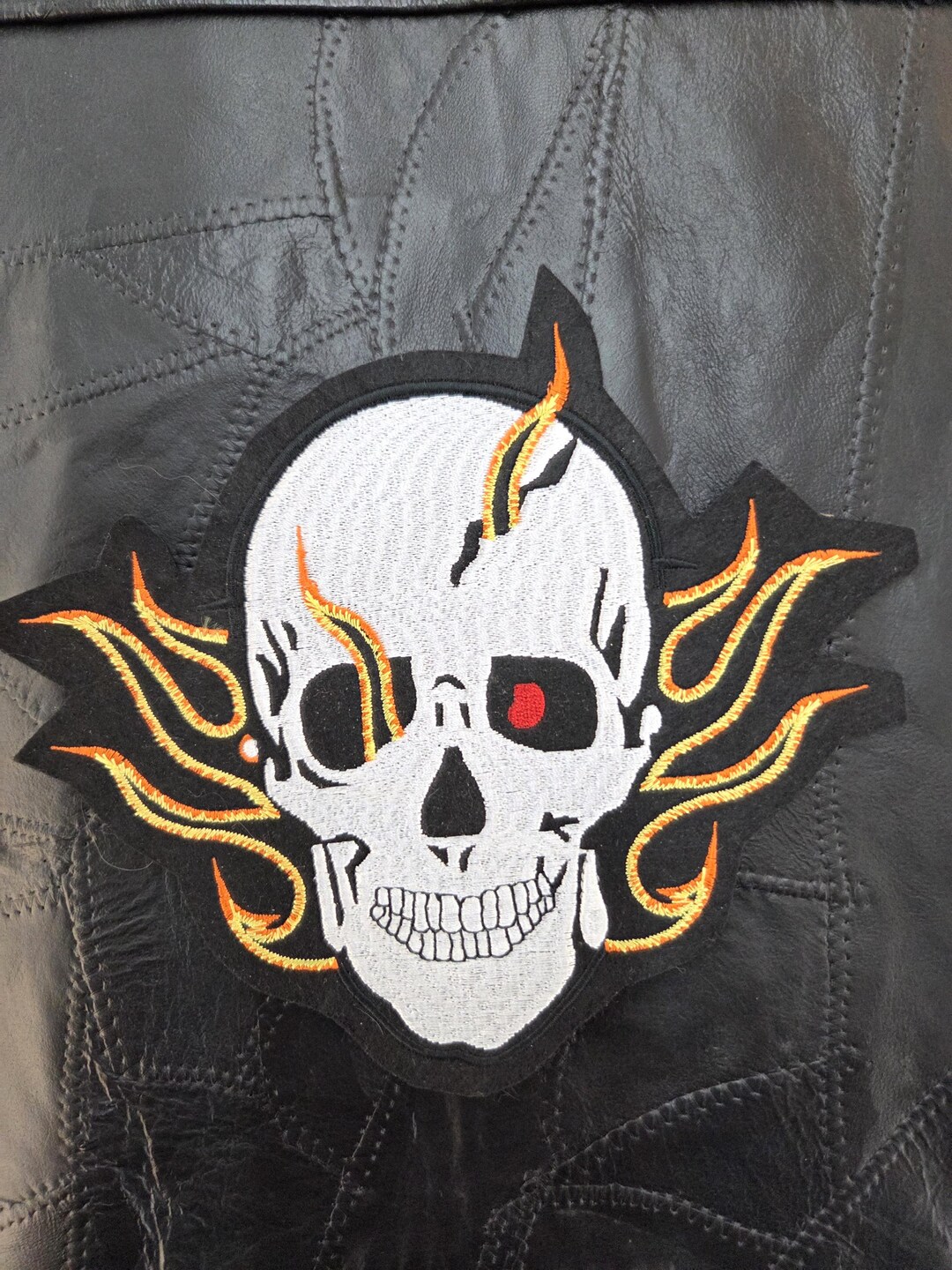 Flaming Red Eye Skull Biker Patch 7" Wide, Sew On - Etsy