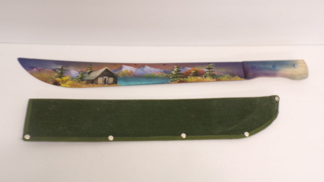 Awesome Hand Painted Machete With Cabin, Mountains, Birds, Lake, Pine ...