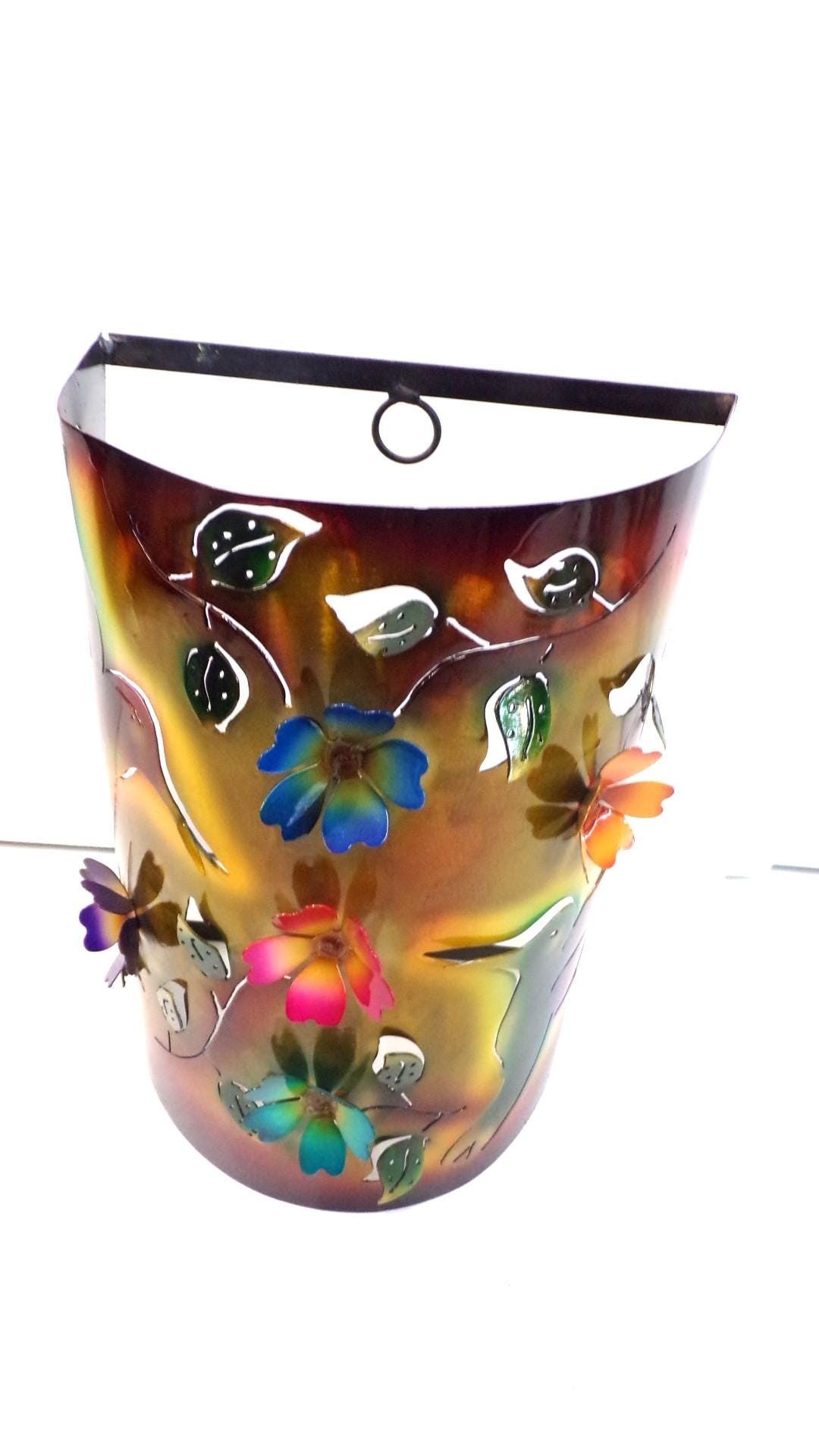 Hummingbird Wall Sconce With 3D Flowers – Handcrafted Metal Light Cover ...