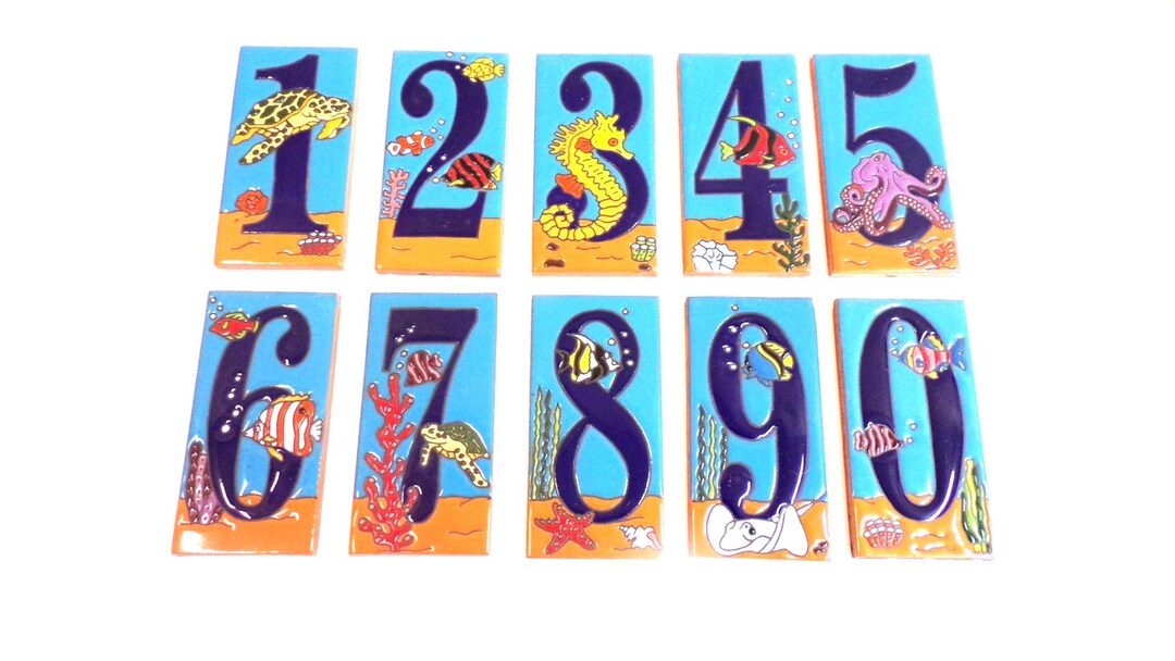 Talavera Ocean Fish House Address Tile – Hand Painted 6x3 Ceramic House ...