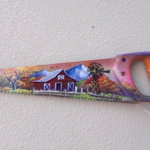 Awesome Hand Painted Carpenters 19 Hand Saw With Barn, Mountains ...