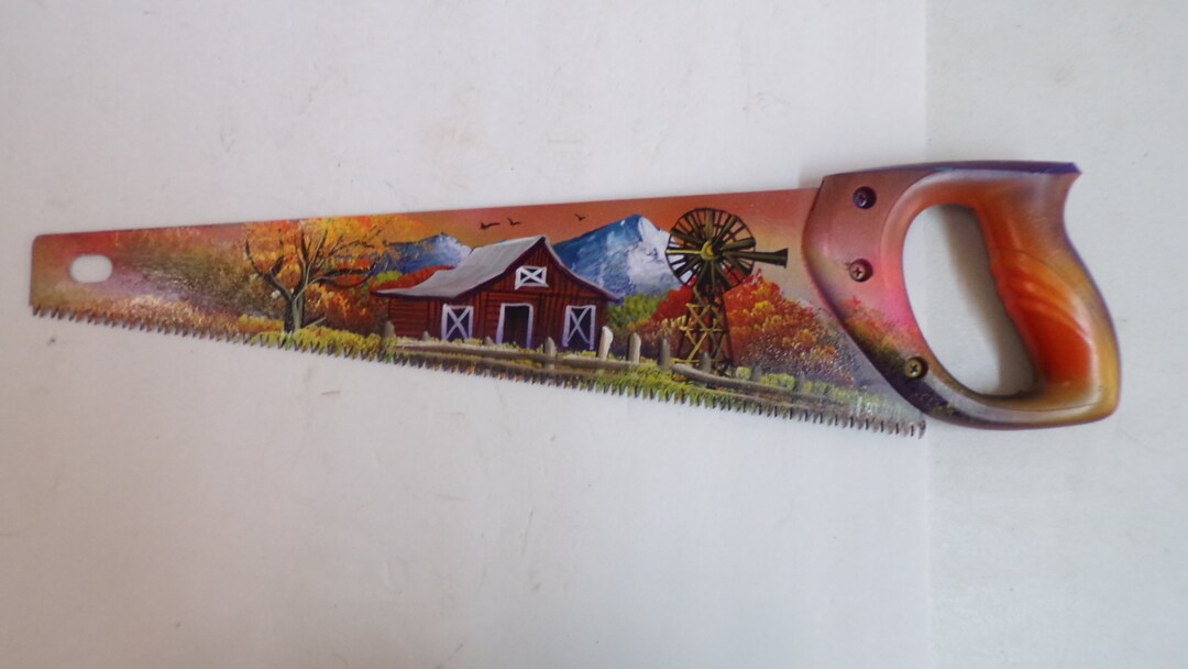 Awesome Hand Painted Carpenters 19 Hand Saw With Barn, Mountains ...