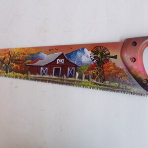Awesome Hand Painted Carpenters 19 Hand Saw With Barn, Mountains ...