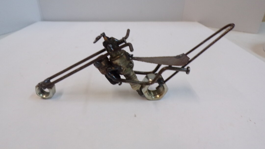 Recycled Spark Plug Chopper Motorcycle Welded Metal Art, Rustic Look ...