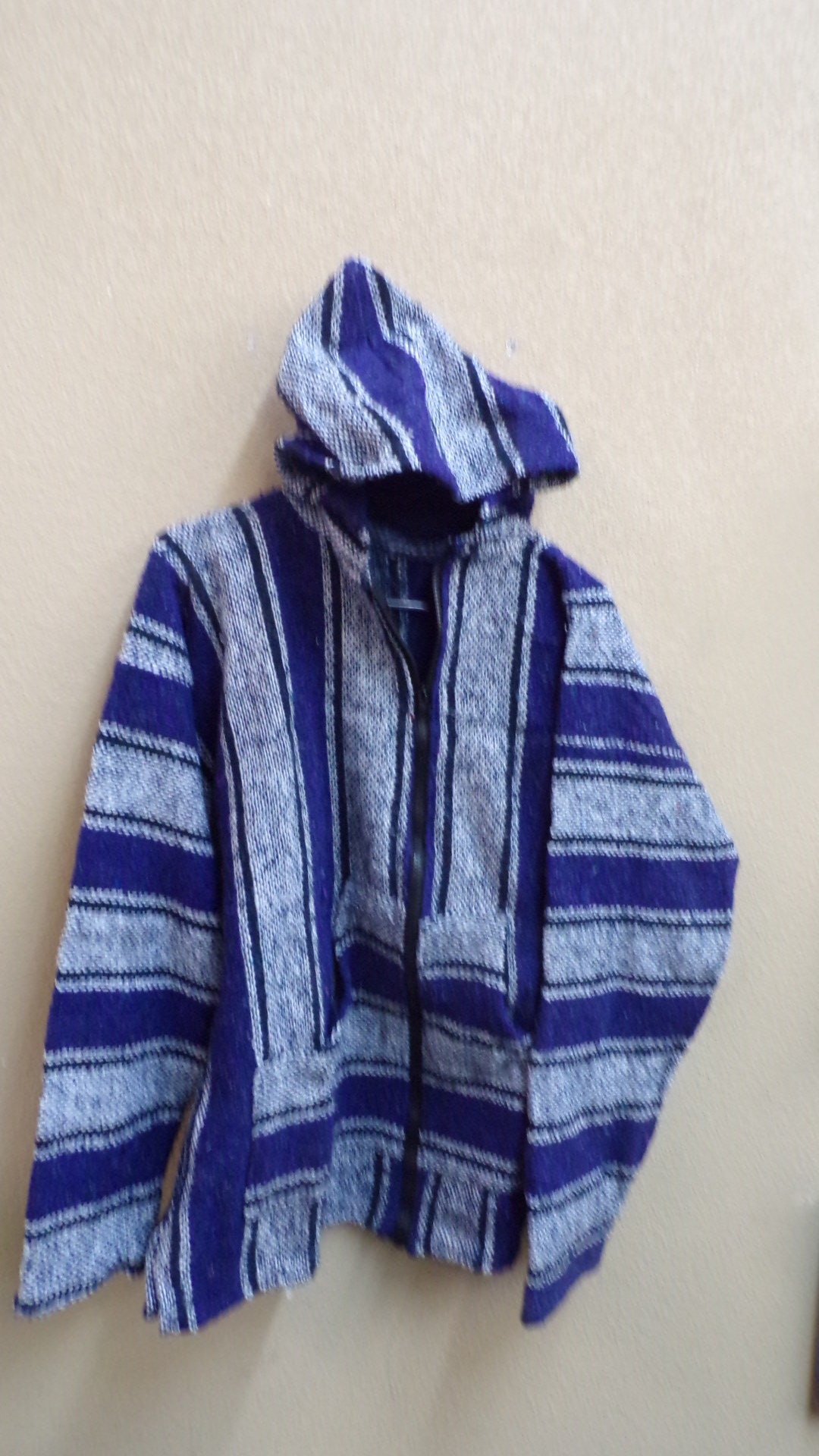 Beautiful Large Sized Zipper Hand Woven Hoodie Baja Poncho, Drug Rug ...