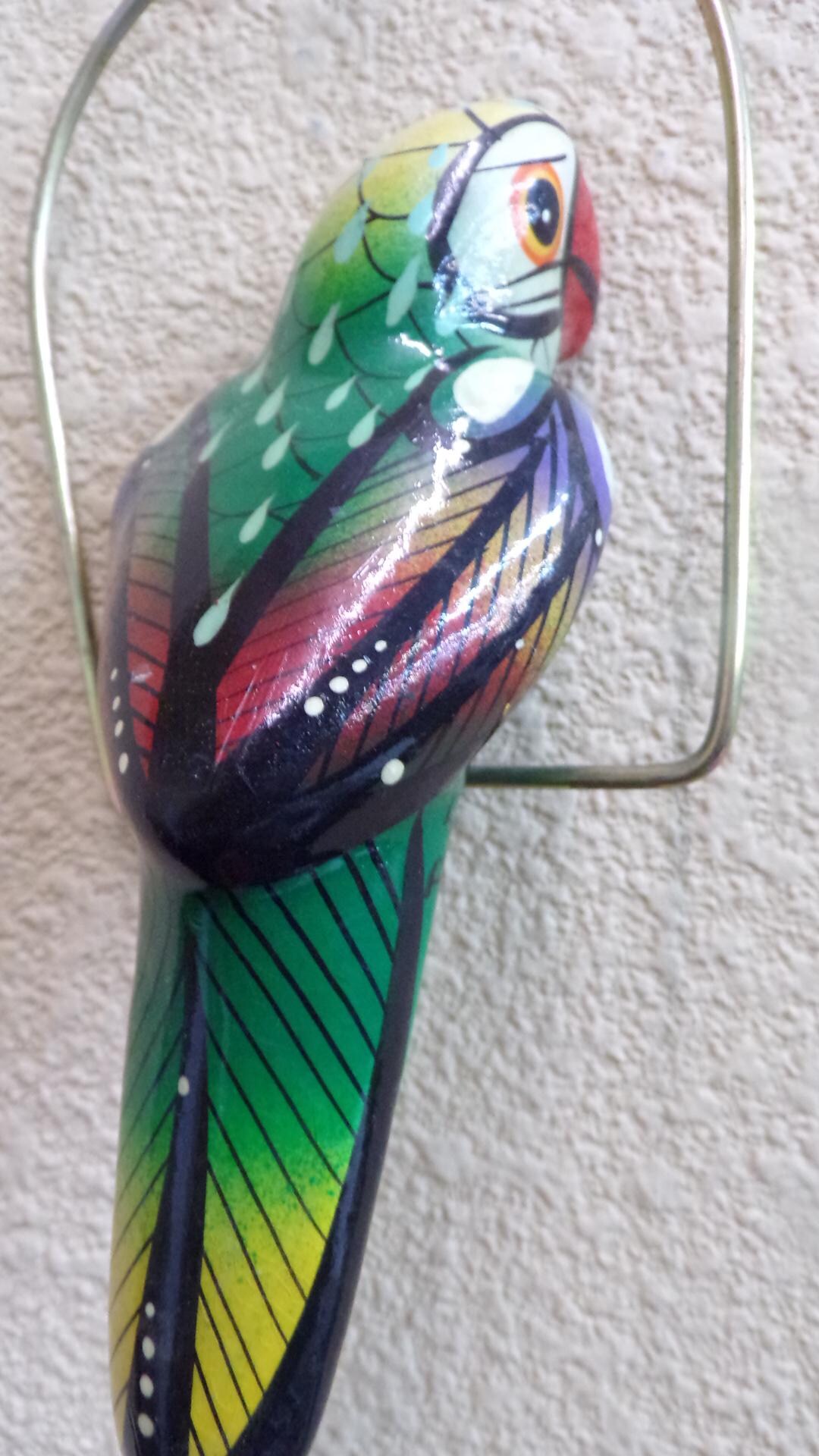Beautiful 5.5" Tall Hanging Parrot on Metal Perch. Handmade, Hand ...