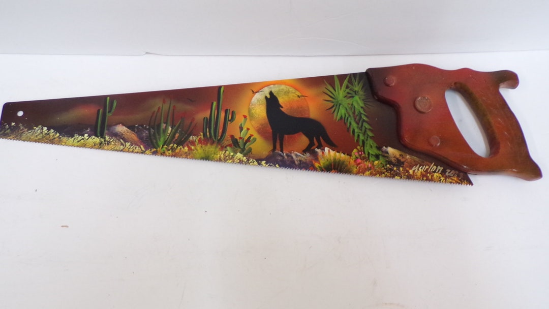 Awesome Old Painted 22 1/2 Carpenters Hand Saw With Coyote, Cactus ...