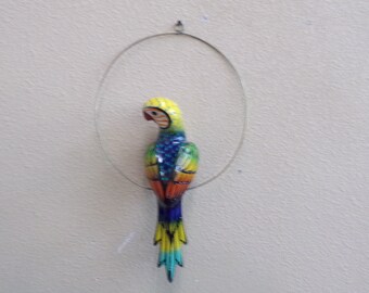 Medium Parrot on a Hanging Wire Frame, Hand Made, Hand Painted ...