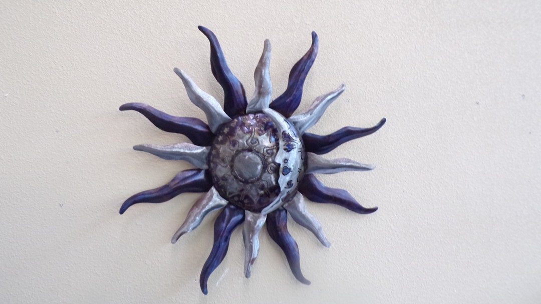 Beautiful Handmade Large 24" Metal Art Sun With Moon Face. by Mexico ...