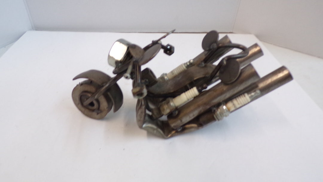 Recycled Metal Spark Plugs Motorcycle. About 9 1/2 " Long, Welded Metal ...