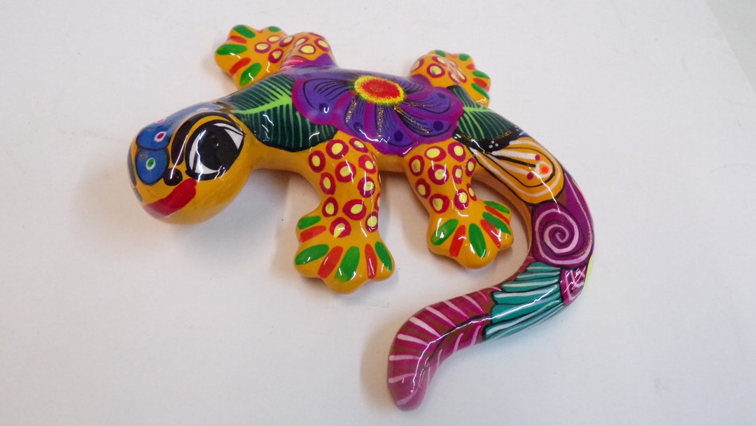 7" Hand Made Lizard Gecko Painted Wall Art Figure Made by Mexican ...
