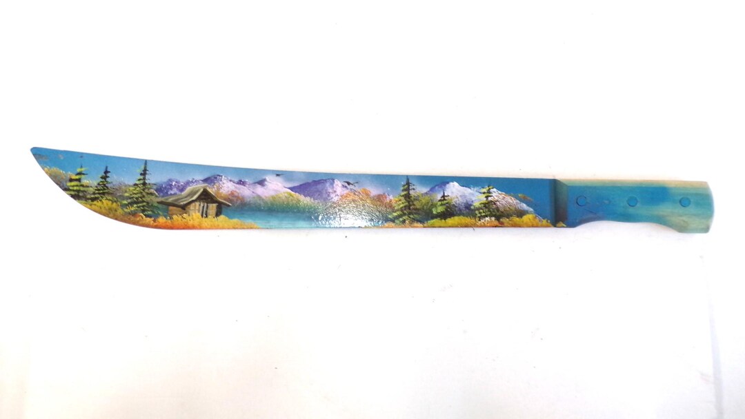 Hand Painted Machete • Hunting Shack by Lake • Mountain Scene • Rustic ...