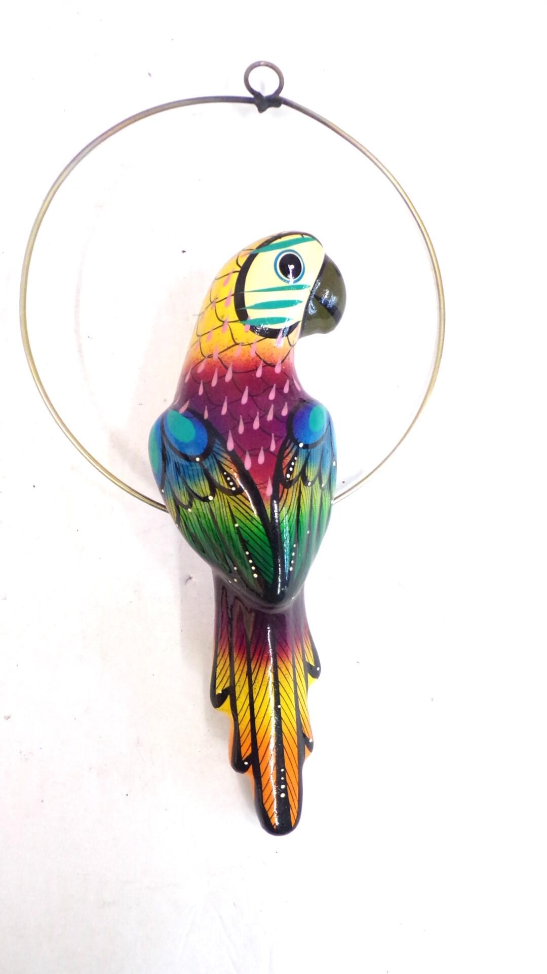 Beautiful Roughly 9" Hanging Parrot on Metal Perch, Handmade, Hand ...