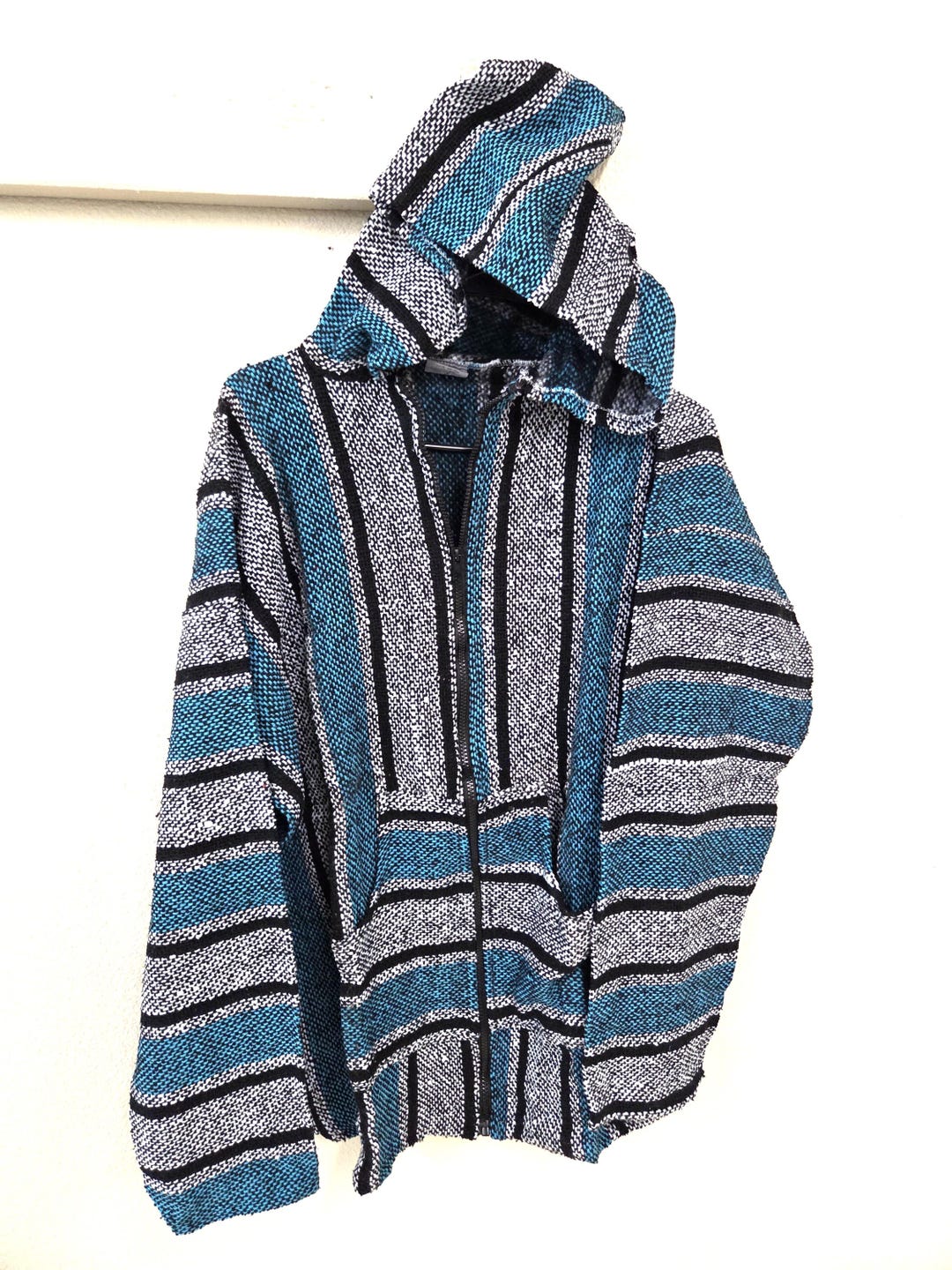 XL Zipper Baja Surfer Beach Hoodie Poncho – Serape Jacket From Mexico ...