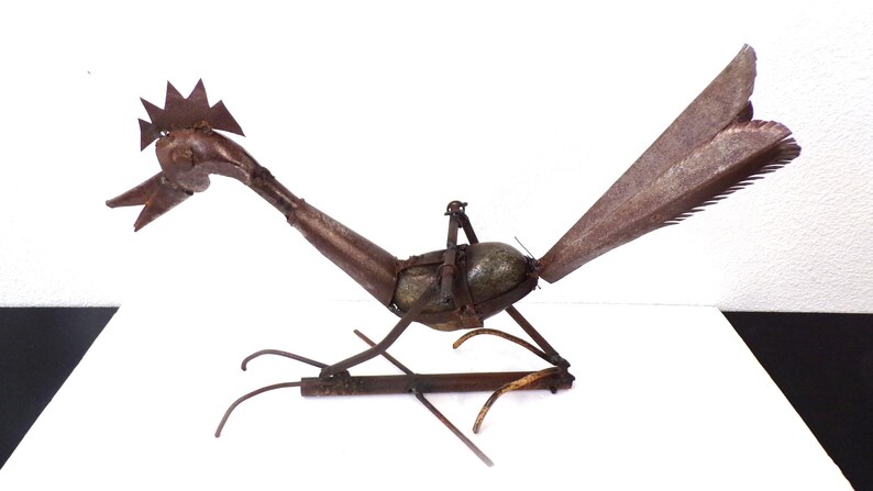 Rustic Roadrunner Yard Art – Handmade Metal & Stone Bird Sculpture ...