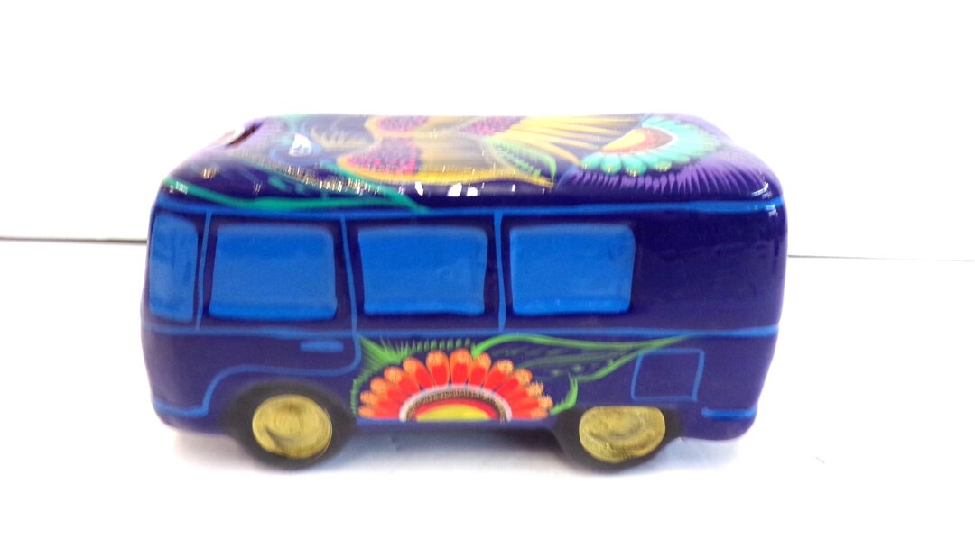 Hippie VW Kombi Bus Bank – Hand Painted 7" Coin Holder – Mexican Folk ...