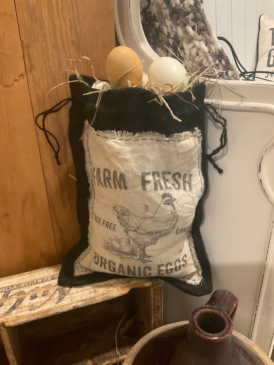 Primitive Black Burlap Bag - Etsy