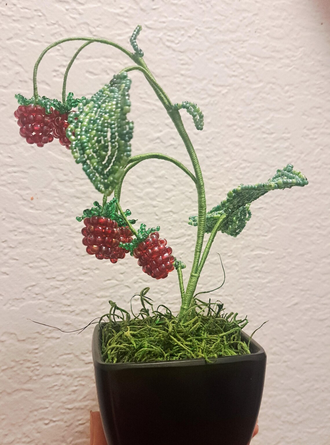 Beaded Raspberry Plant, Seed Bead Berries & Leaves - Etsy