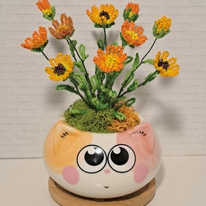 Miniature Beaded Calendula Flowers in the Kitty Pot Memorable Gift for ...