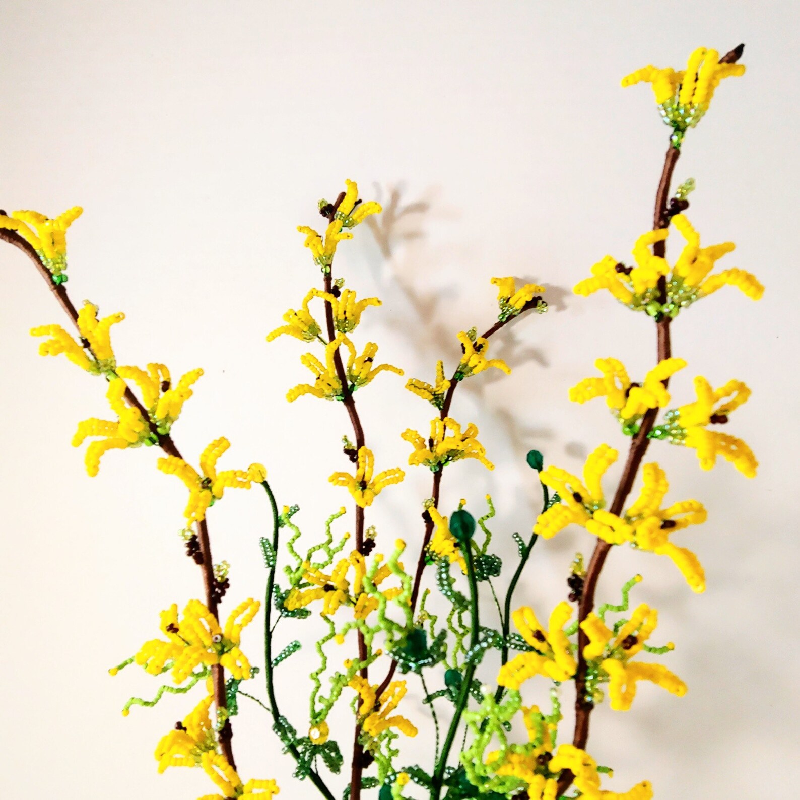 Bouquet of 3 Beaded Yellow Forsythia Flowers Stems French Beaded ...