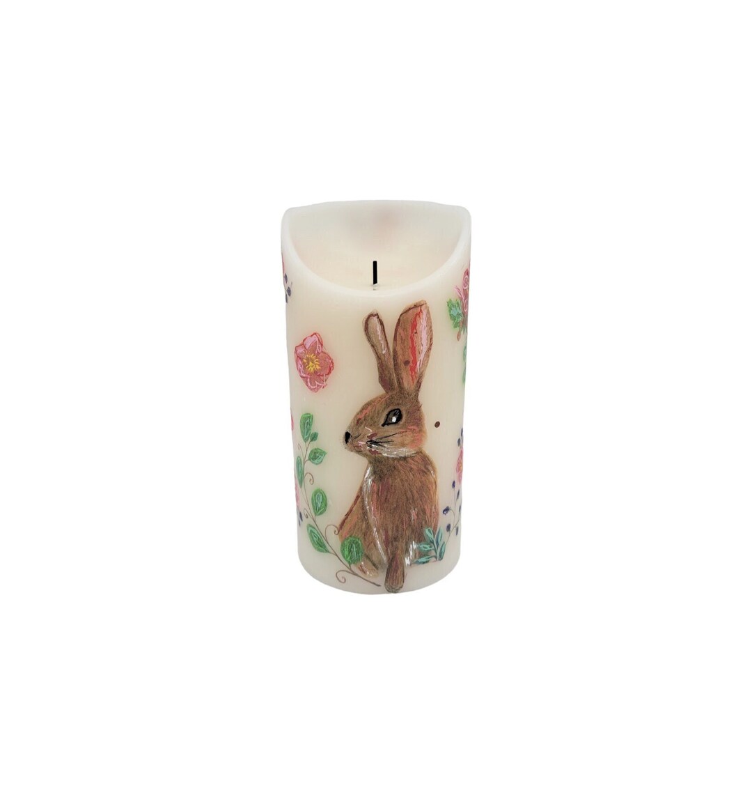 LED Candle Easter Bunnies, Led Wax Pillar, Decoupage Decorated Pillar ...