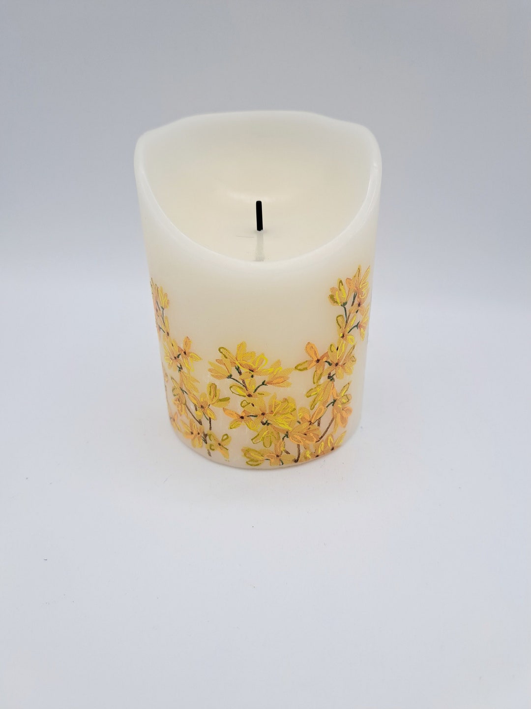 LED Candles With Easter Flowers Led Wax Pillar Decoupage Decorated ...