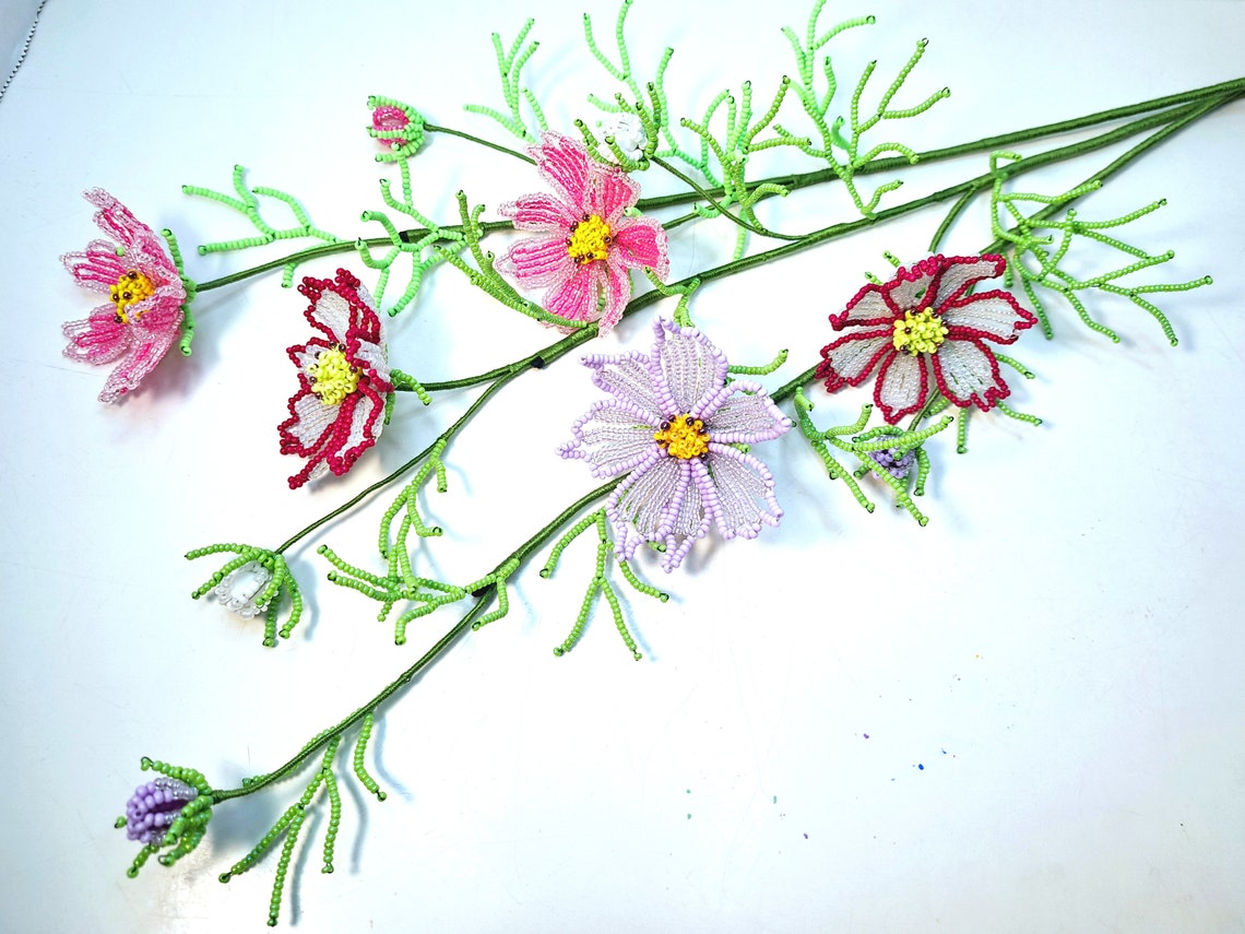 Beaded Cosmos Flowers Fpr Homedecor French Beaded Cosmos Flowers ...
