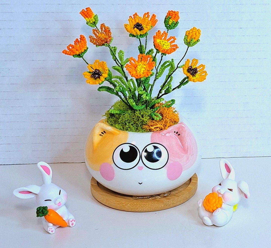 French Beaded Calendula Flowers Miniature Beaded Calendula Flower ...