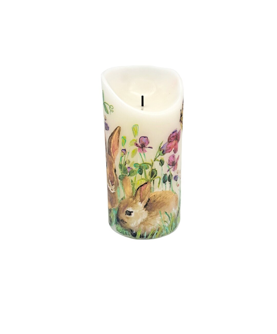 LED Candles Easter Bunnies, Led Wax Pillar, Decoupage Decorated Pillar ...