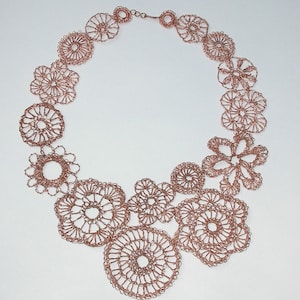 Assymetrical, Crocheted Copper Wire Lace Necklace - Etsy