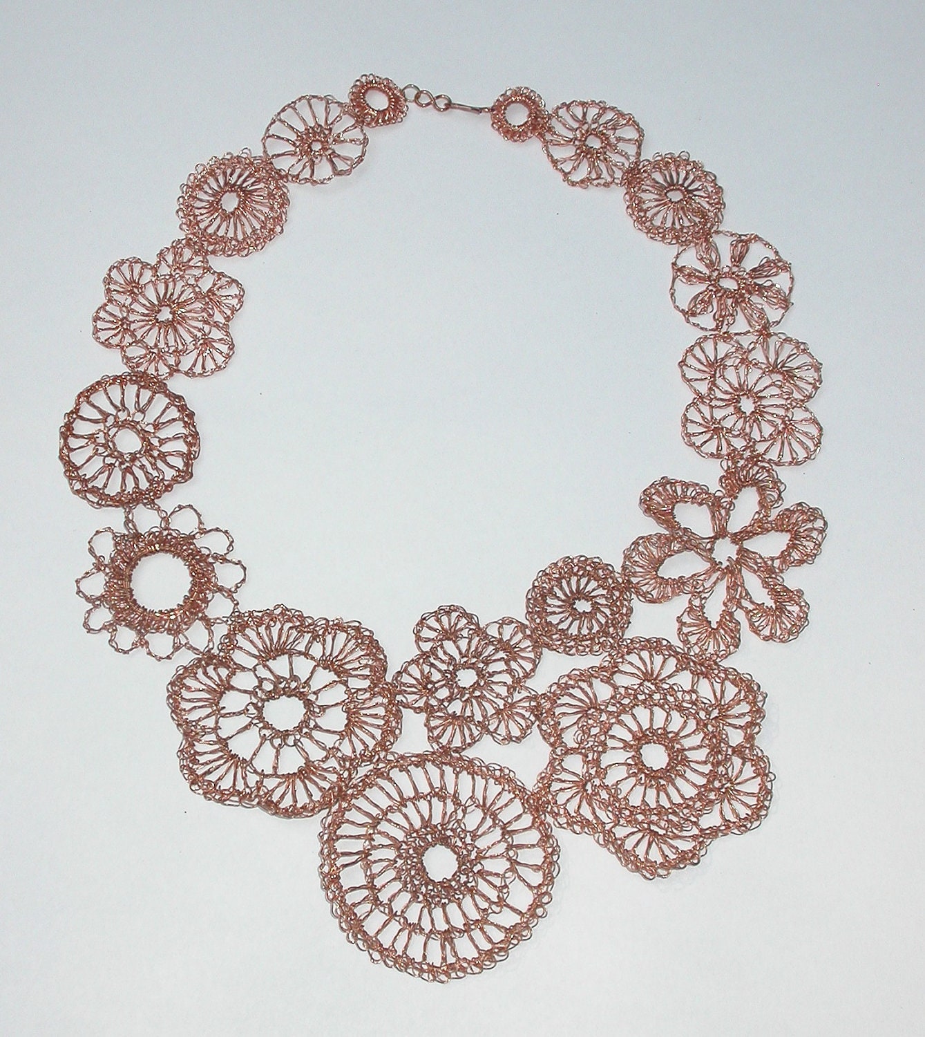 Assymetrical, Crocheted Copper Wire Lace Necklace - Etsy