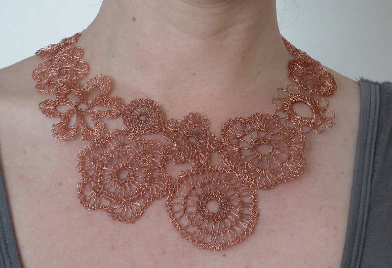 Assymetrical, Crocheted Copper Wire Lace Necklace - Etsy