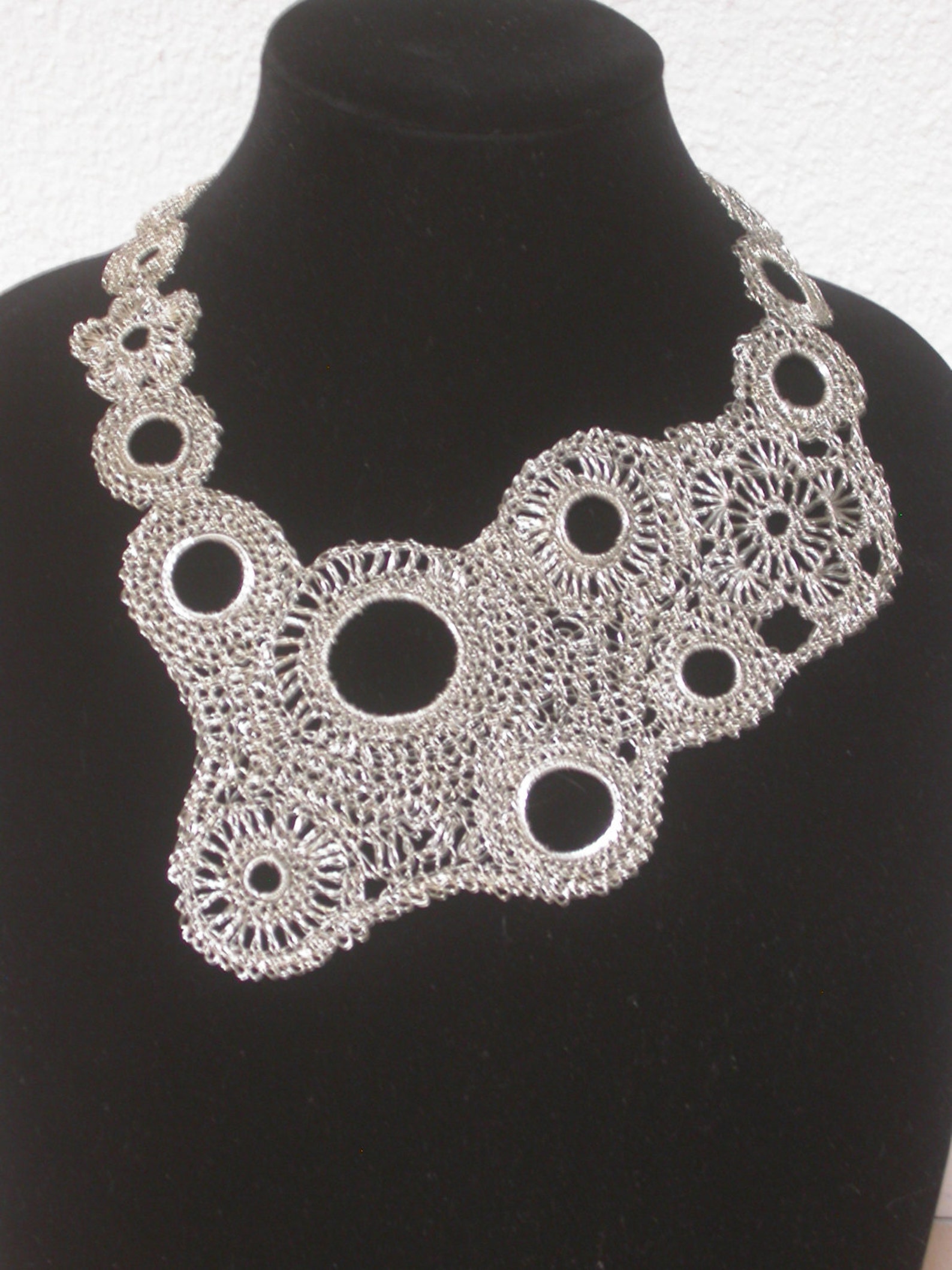 Asymmetrical, Crocheted Silver Wire, Lace Necklace - Etsy