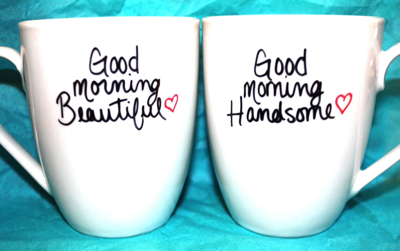 Good Morning Beautiful/handsome - Set of 2 Mugs - ((scriped Design)) - Etsy