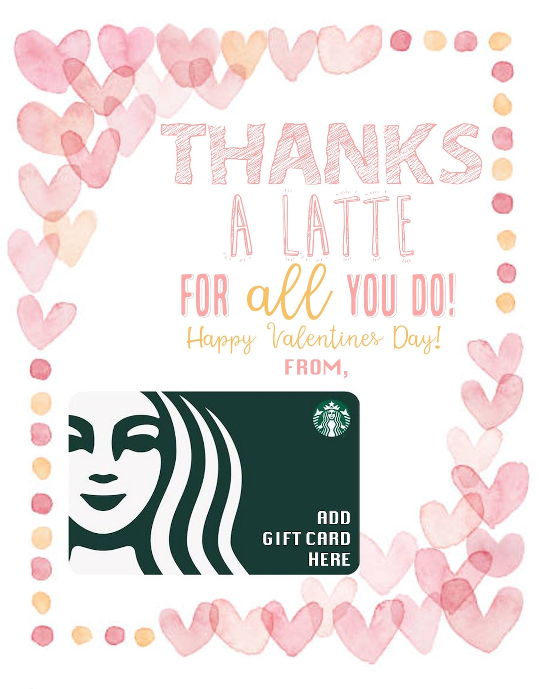 SALE Valentine Thanks A Latte Valentine's Card for Teachers, Co-workers ...