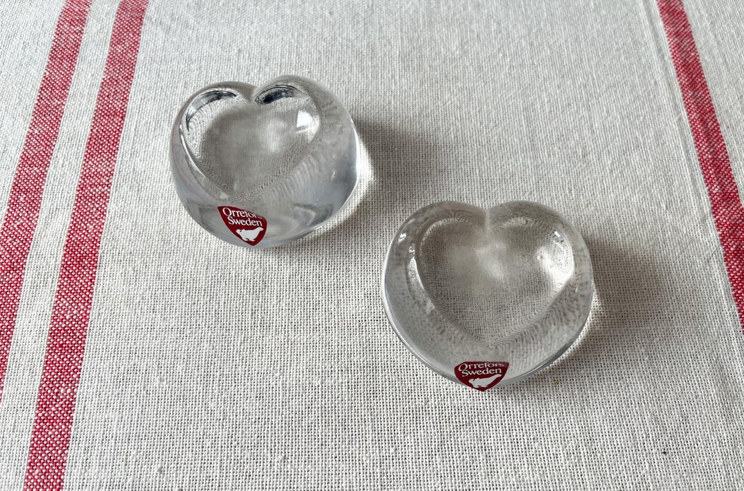 Swedish Modern Orrefors Glass Mini Heart Paperweight Pair by - Etsy