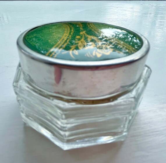 Art Deco Green Enamel and Glass Powder Jar Octagonal - Gem