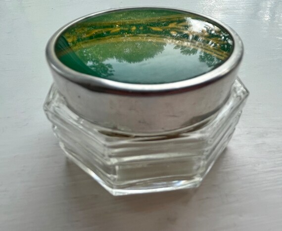Art Deco Green Enamel and Glass Powder Jar Octagonal - Gem