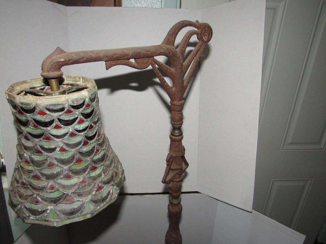 Antique Gothic Bridge Floor Lamp, Iron & Brass, Lighting, Rustic, 60.5 ...